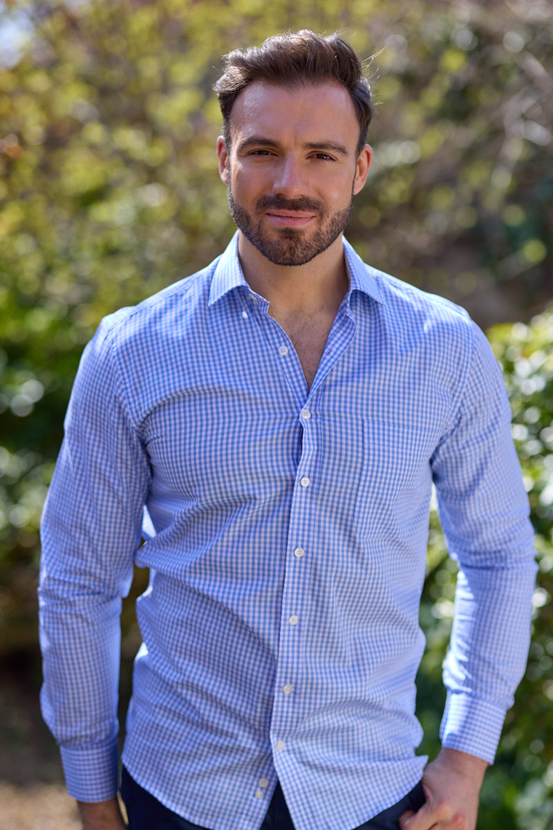Gun Hill Mens Burn Classic shirt - Light blue check – Gun Hill Clothing ...